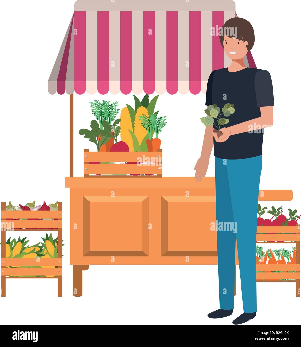 vegetable seller man with kiosk isolated icon Stock Vector Image & Art ...