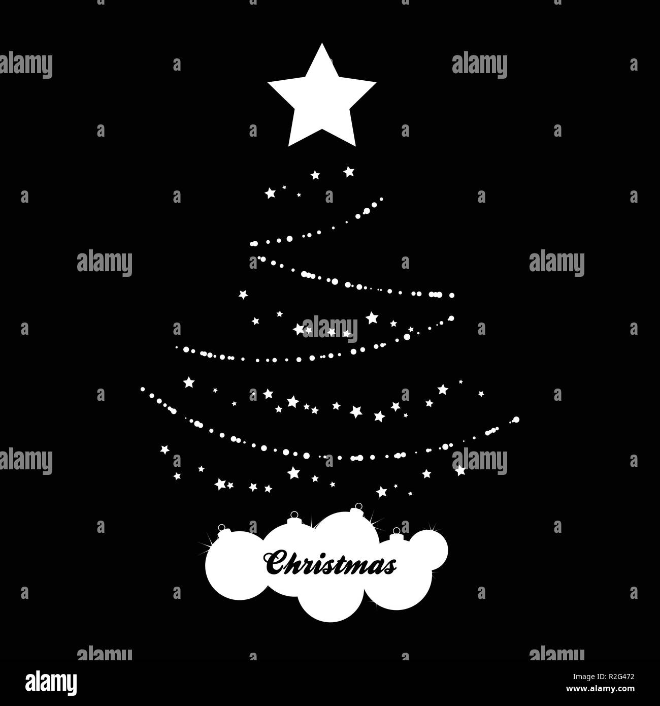 Abstract White Silhouette of Christmas Tree with Stars Baubles and ...