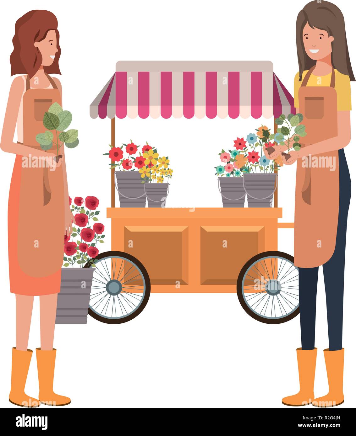 women in store kiosk with vegetables avatar character Stock Vector ...