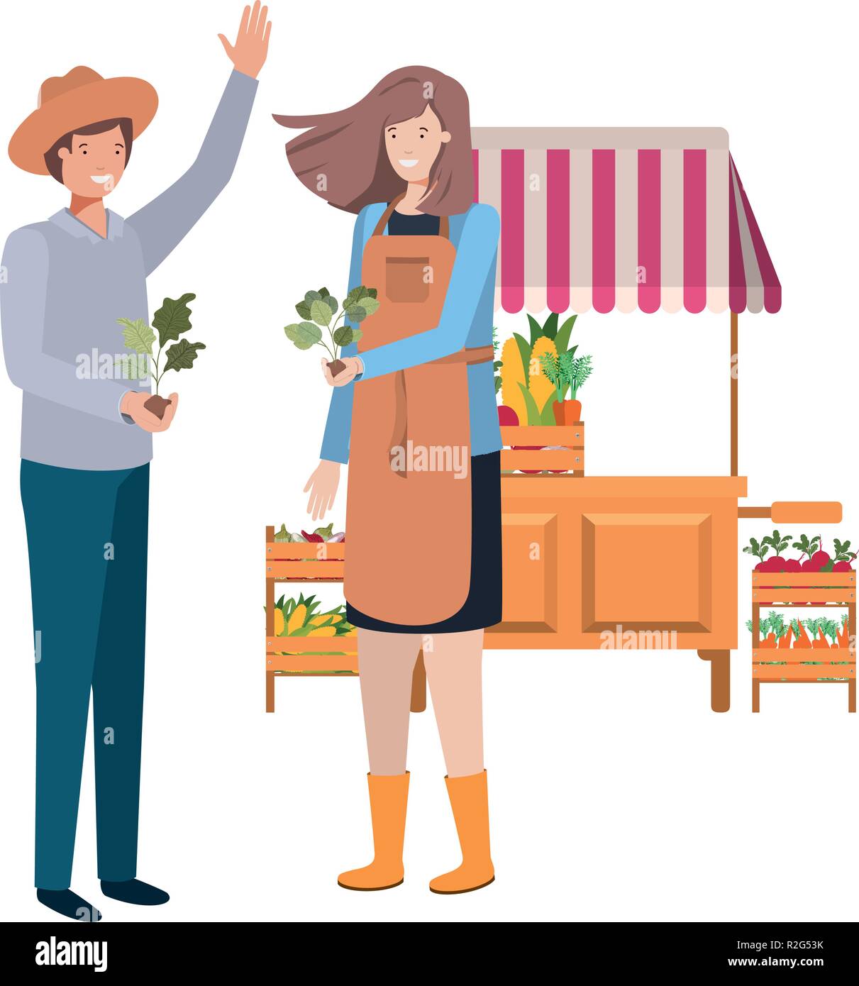 couple in store kiosk with vegetables avatar character Stock Vector ...