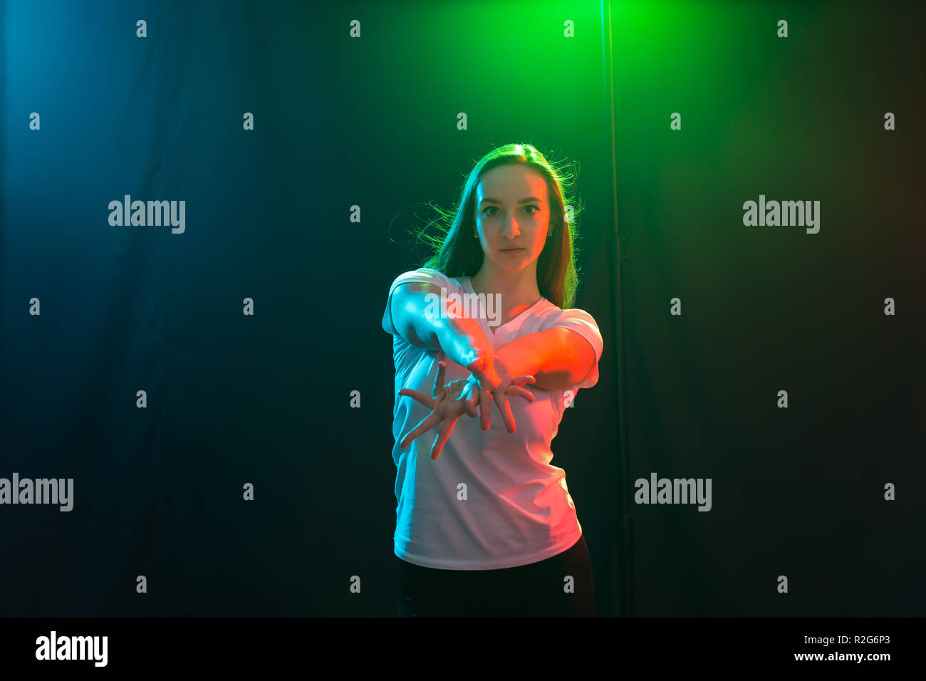 People and dancing concept - Close up portrait of jazz funk dancer ...