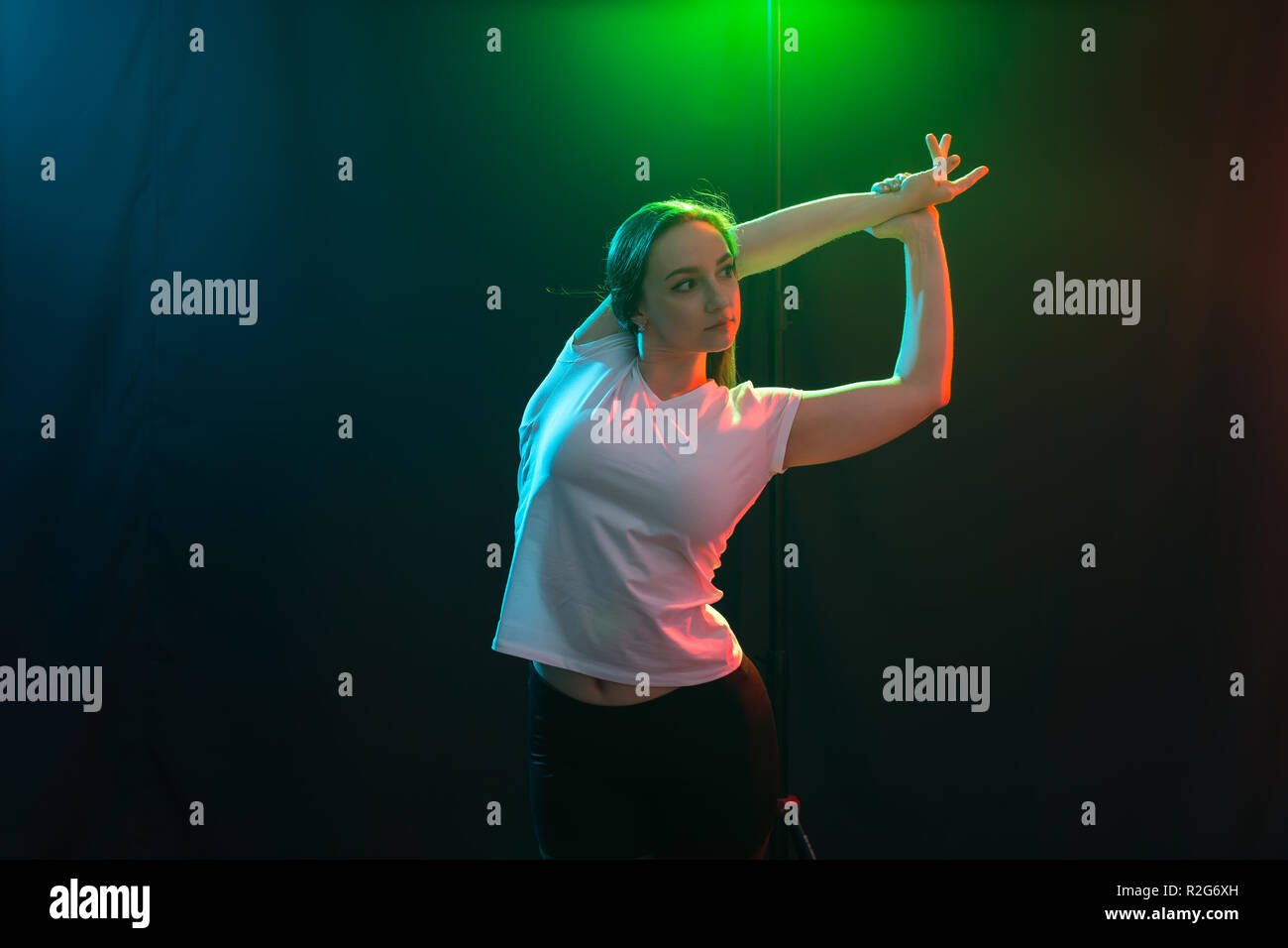 People and dancing concept - Close up portrait of jazz funk dancer ...