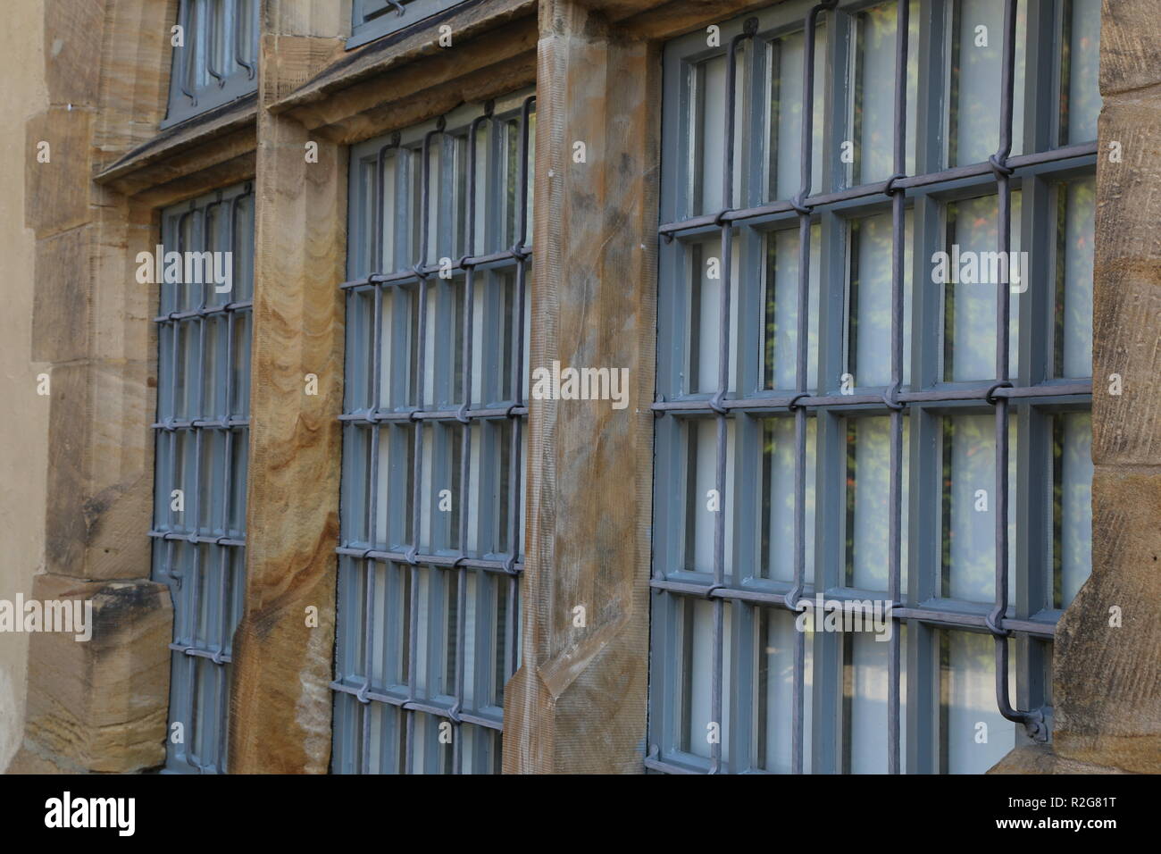 Metal bars on the Windows and doors of the Castle Stock Photo - Alamy