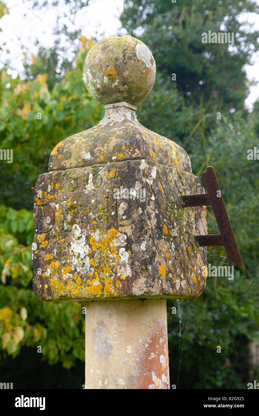 A sundial pillar in the churchyard of Sutton Mandeville Church, Sutton ...