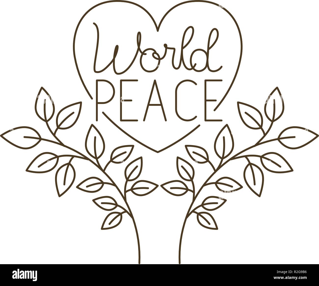 world peace in heart with leaves isolated icon Stock Vector Image & Art ...
