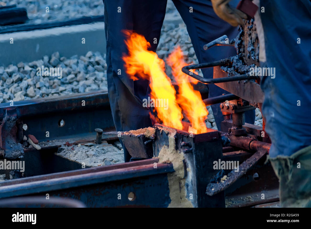 Welding fire at construction site outdoors close Stock Photo - Alamy