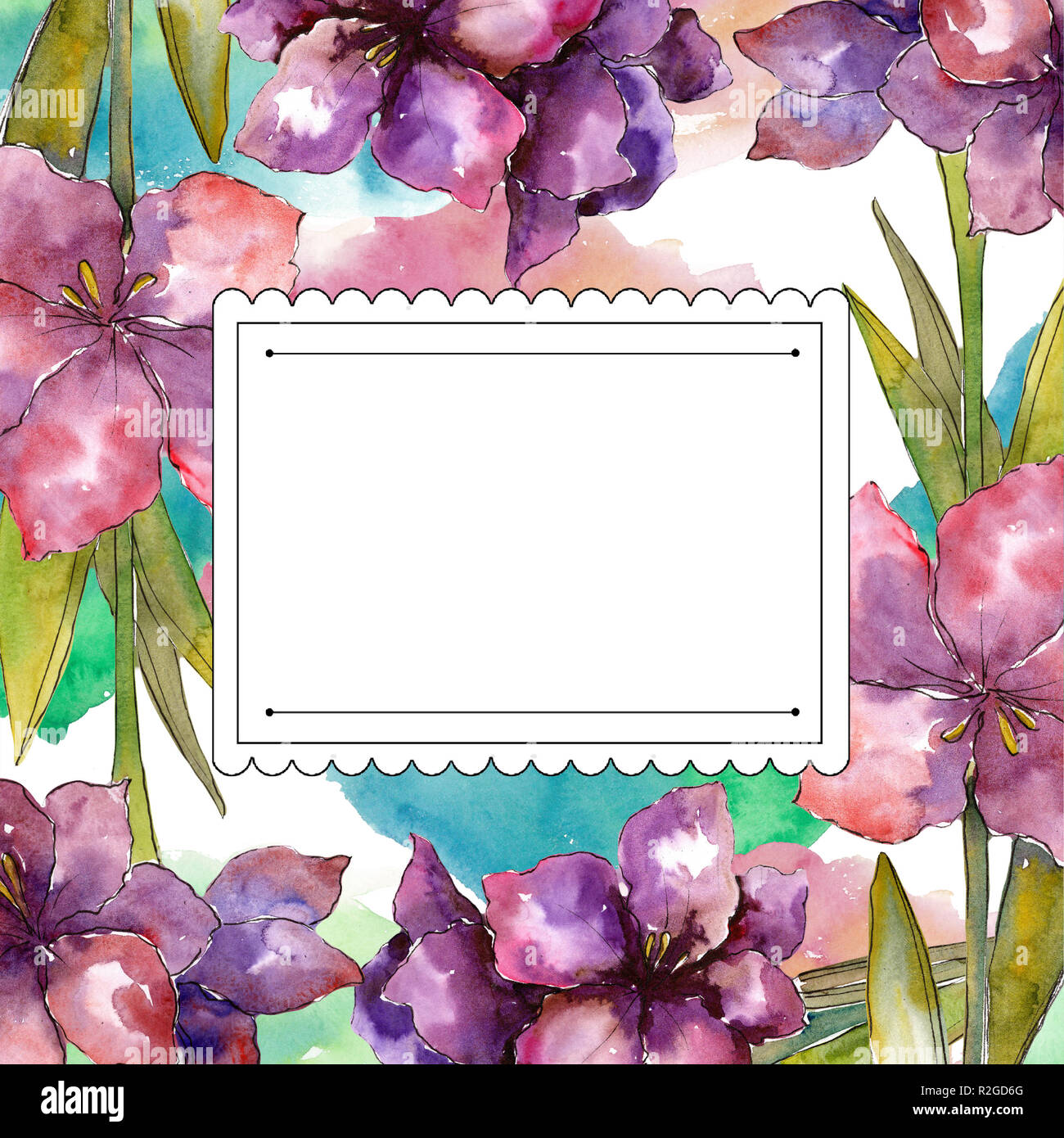 Purple amaryllis flower. Watercolor illustration set. Drawing aquarelle ...