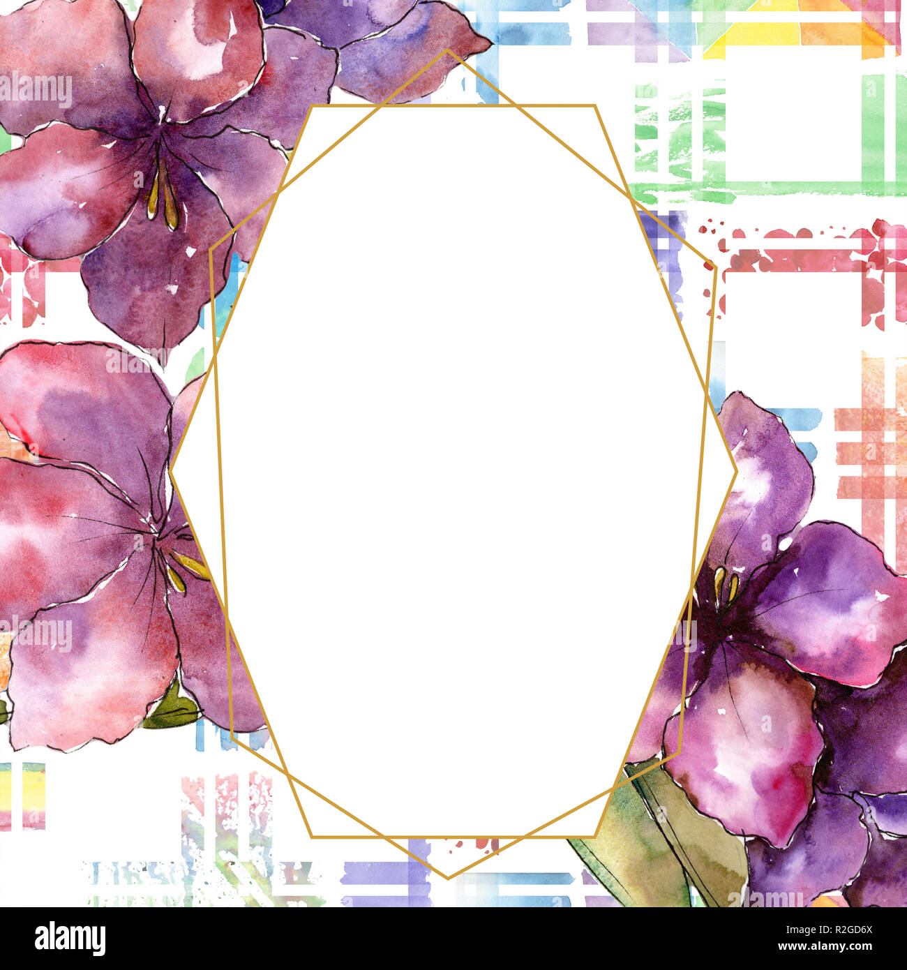 Purple amaryllis flower. Watercolor illustration set. Drawing aquarelle ...