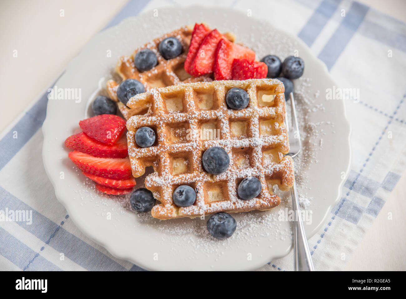 Waffles with fruit Stock Photo - Alamy