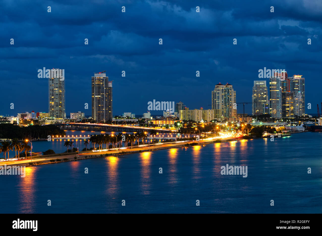 View of Biscayne Bay at night in Miami Florida, USA Stock Photo - Alamy