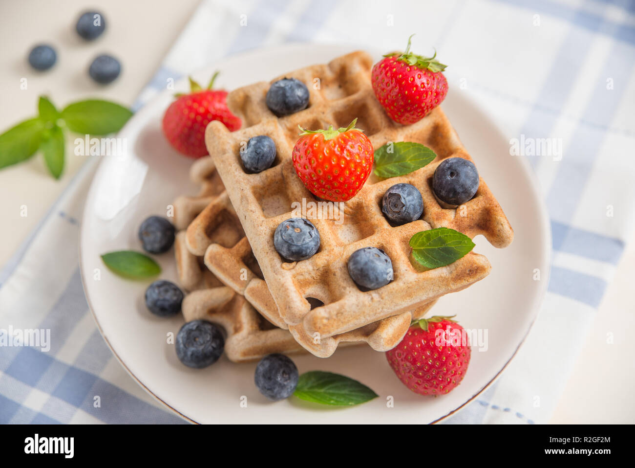 Waffles with fruit Stock Photo - Alamy