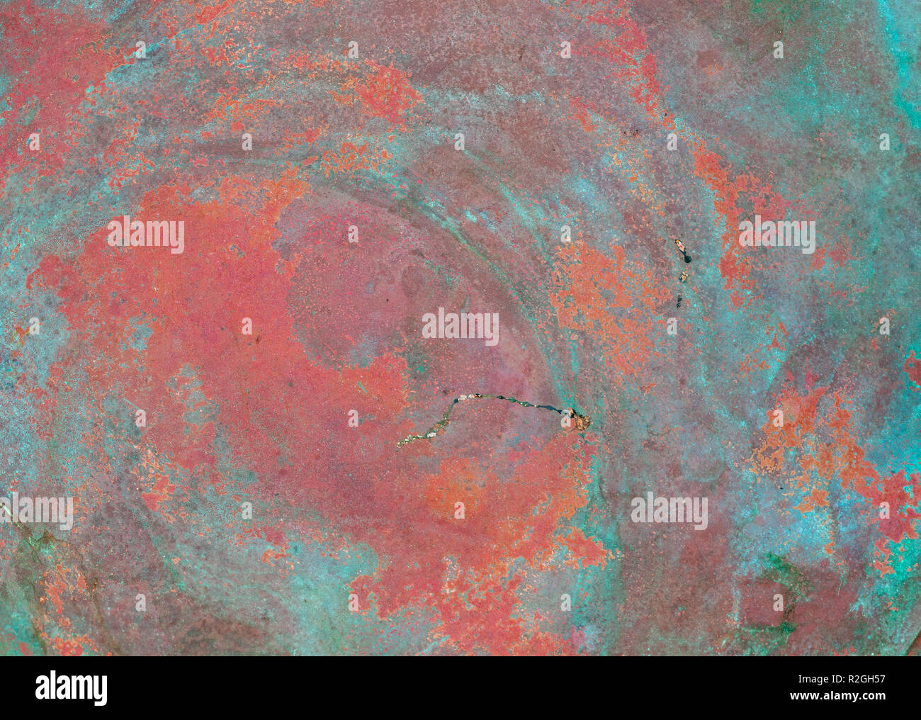 Corrosion and oxidation on a copper sheet. A copper component that has ...