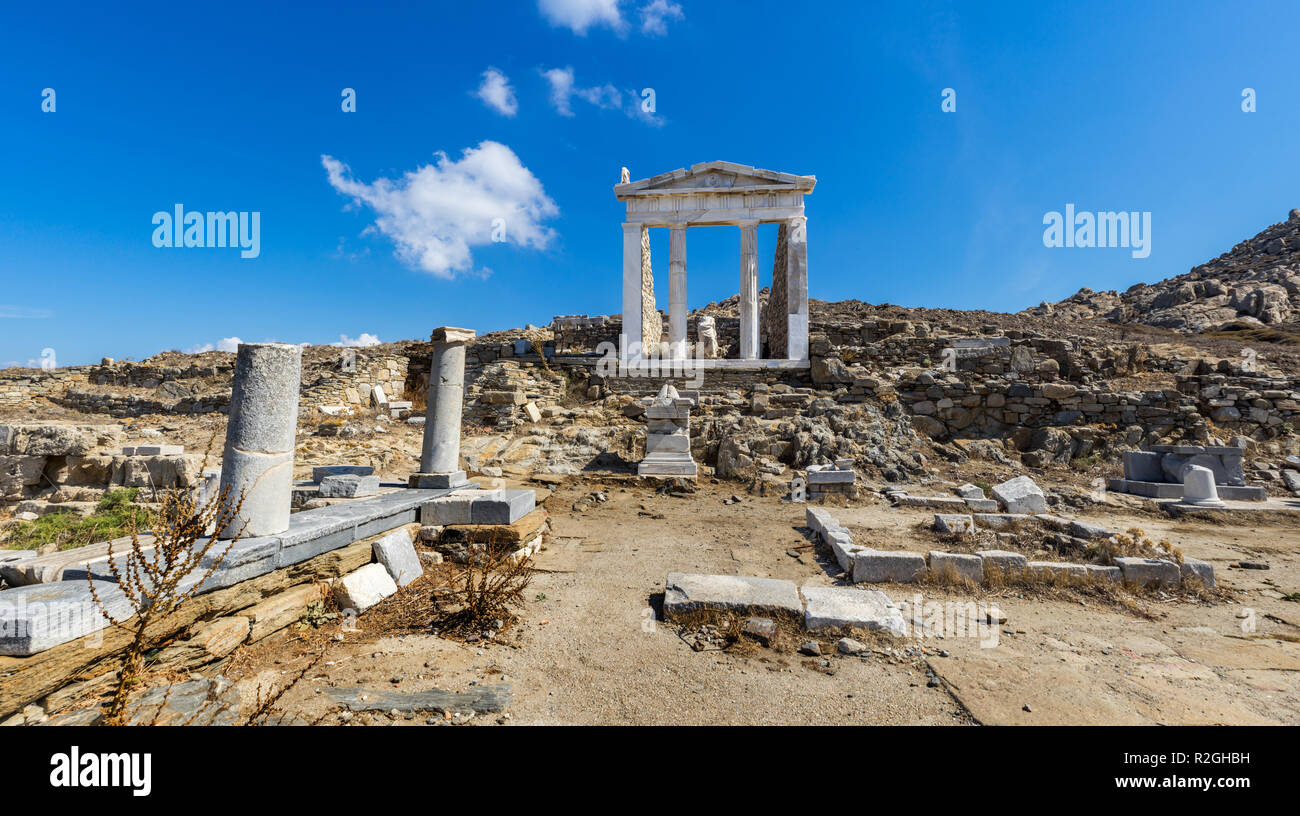 The ancient monuments and ruins on the sacred island of Delos, Greece ...