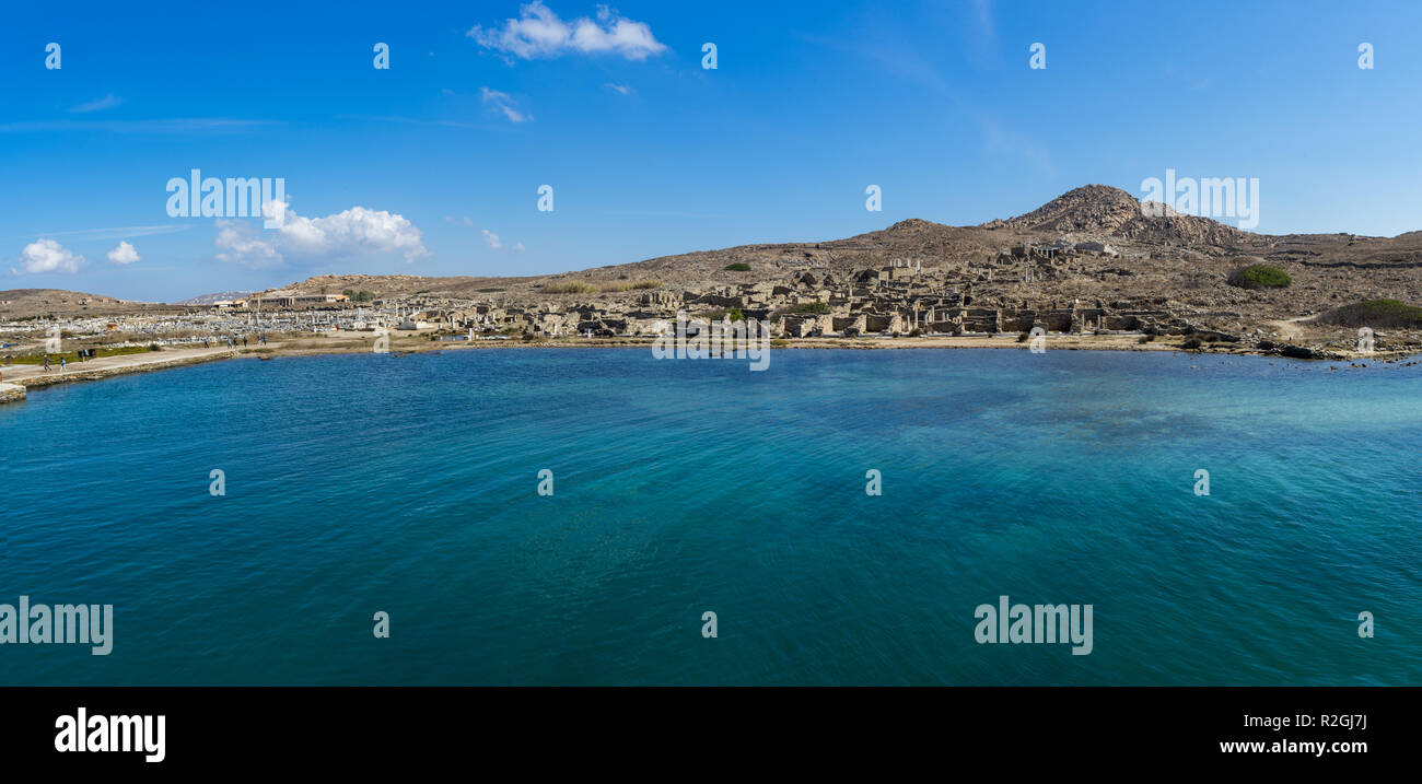 The ancient monuments and ruins on the sacred island of Delos, Greece ...