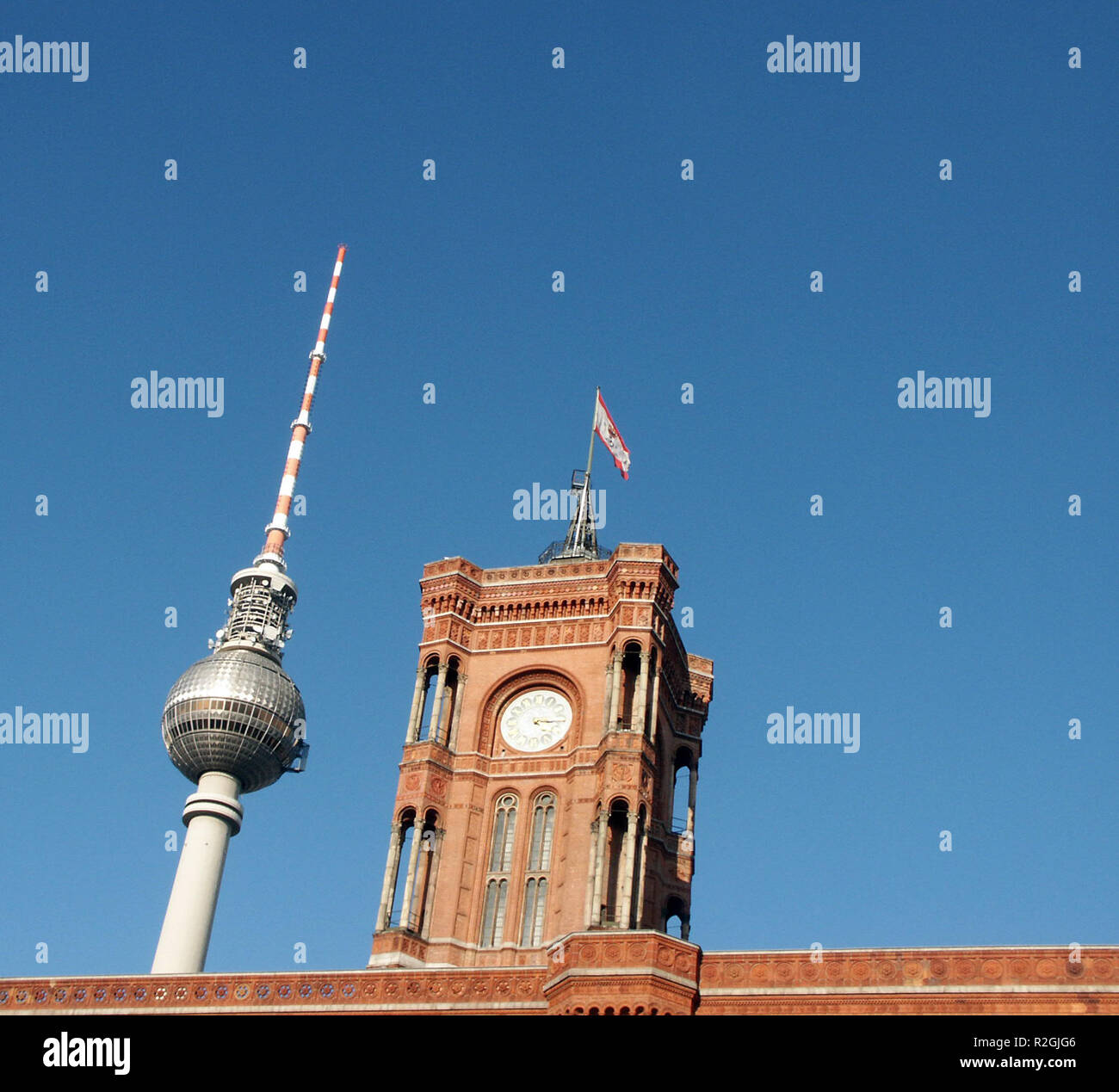 the red city hall and the radio tower Stock Photo - Alamy