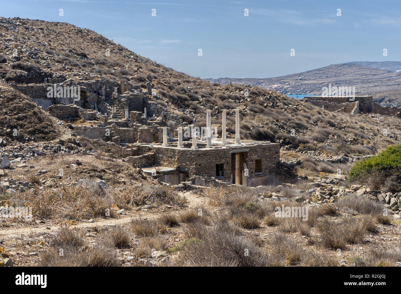 The ancient monuments and ruins on the sacred island of Delos, Greece ...