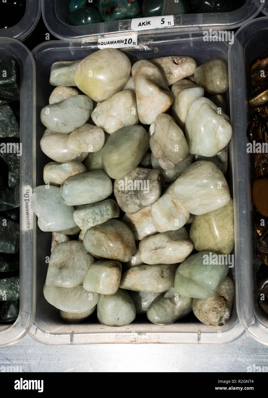 aquamarine (blue beryl) gem stone as natural mineral rock specimen ...