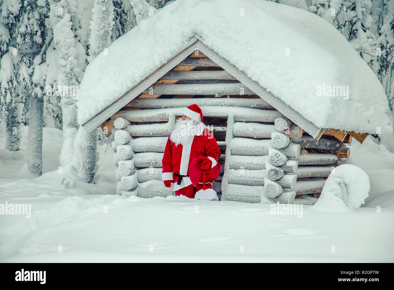 Authentic Santa Claus in Lapland. Magnificent snow-covered landscape ...
