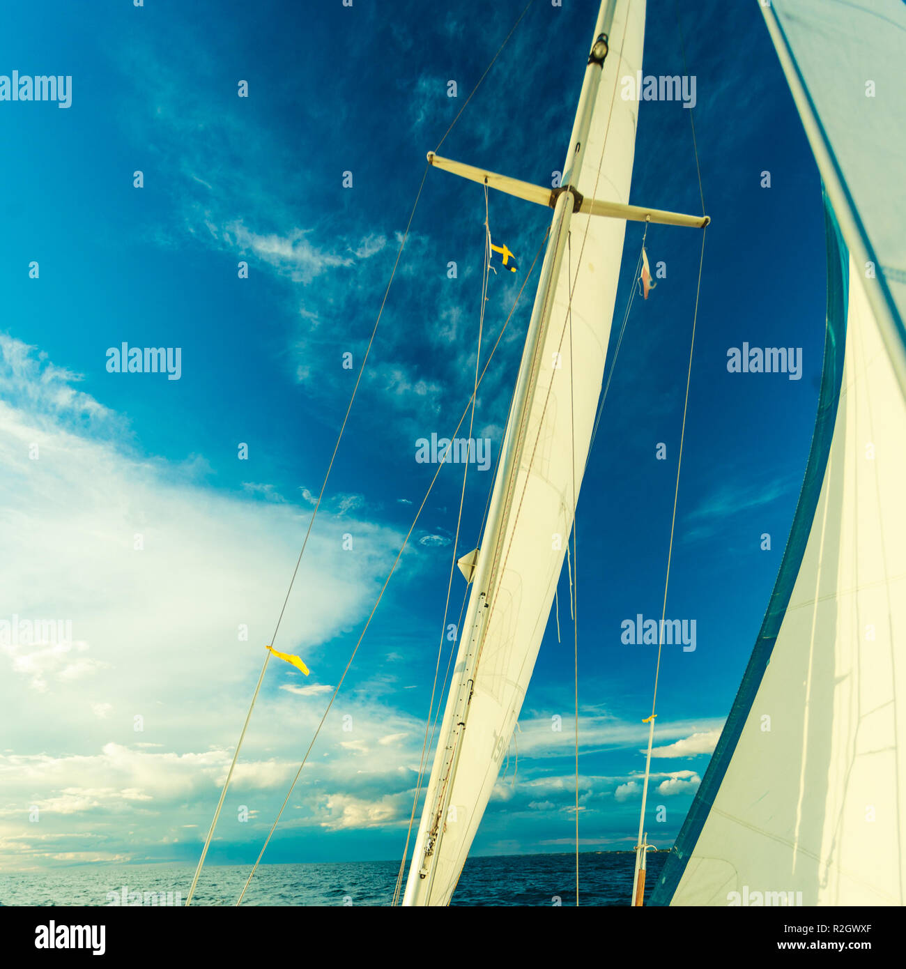 Detailed closeup of sail fabric on sailboat, outdoor shot. Marine ...