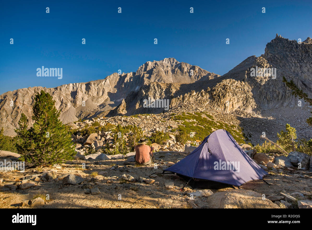 University Peak seen from campsite over Big Pothole Lake near Kearsarge ...