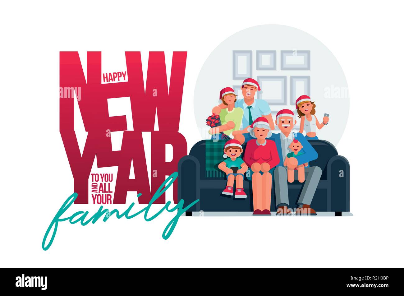 The whole family together in the new year. Grandmother, grandfather ...