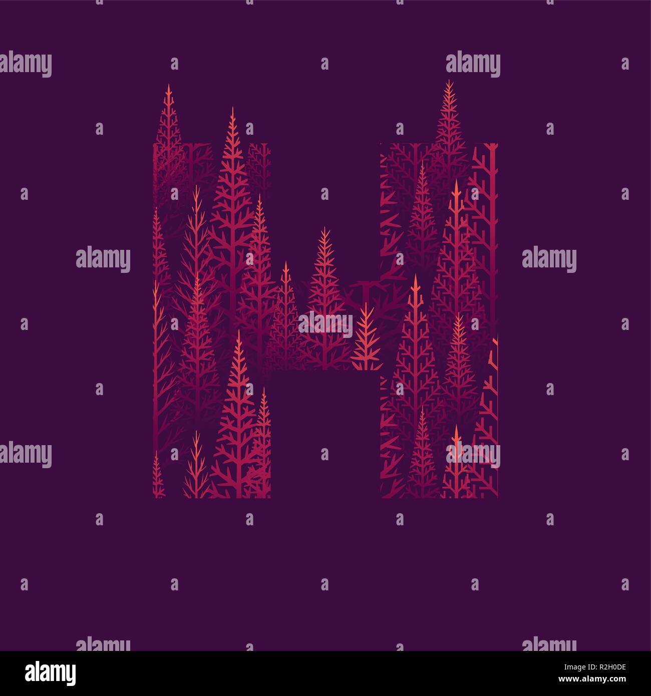 Vector H letter pine tree forest illustration. Abstract vector pattern ...