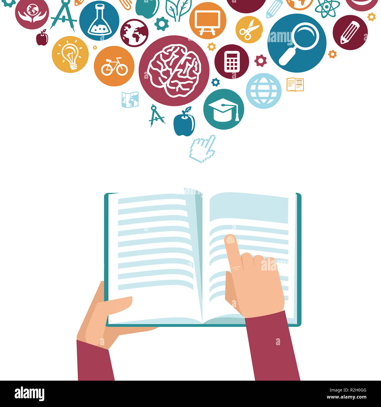 book knowledge hand studying open learn illustration Stock Photo - Alamy