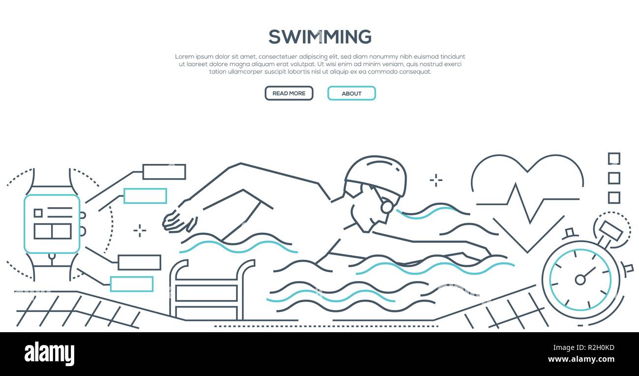 Swimming - modern line design style web banner Stock Vector Image & Art ...