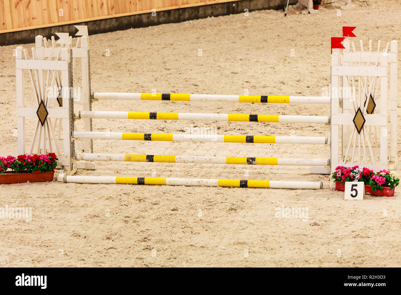 Equitation. Obstacle for jumping horses. Riding competition Stock Photo ...