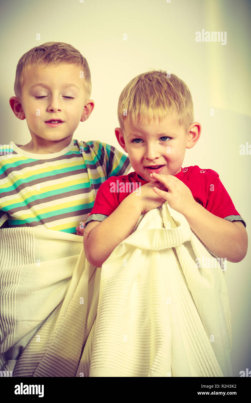 Childhood, relationship between brothers concept. Two little boys ...