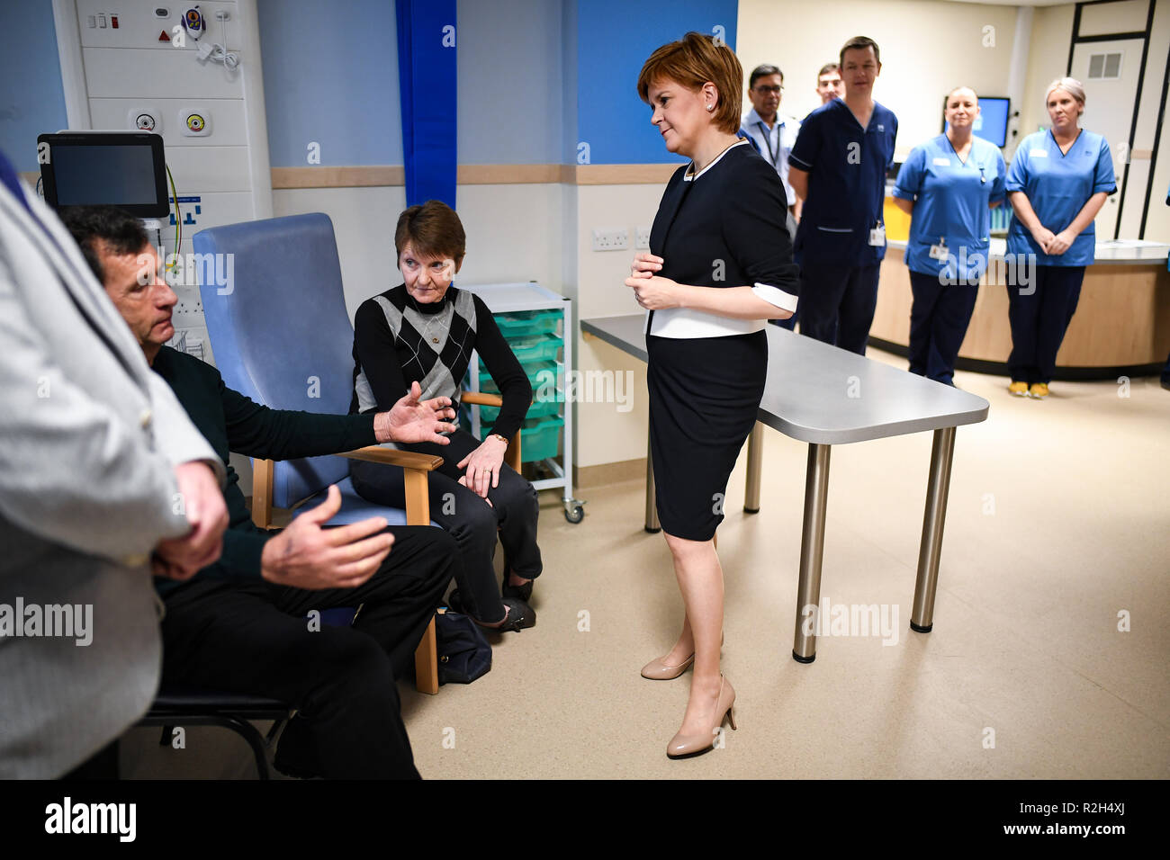 First Minister Nicola Sturgeon talks with patients and visitors as she ...