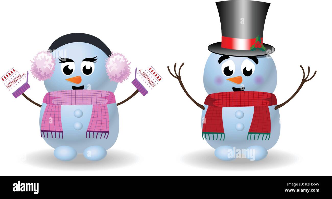 Cute cartoon set of snowgirl in pink ear muffs, scarf, mittens and ...