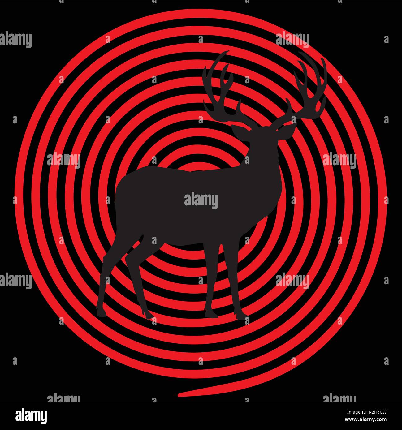 Vector black and red illustration of deer with crosshairs. Reindeer ...