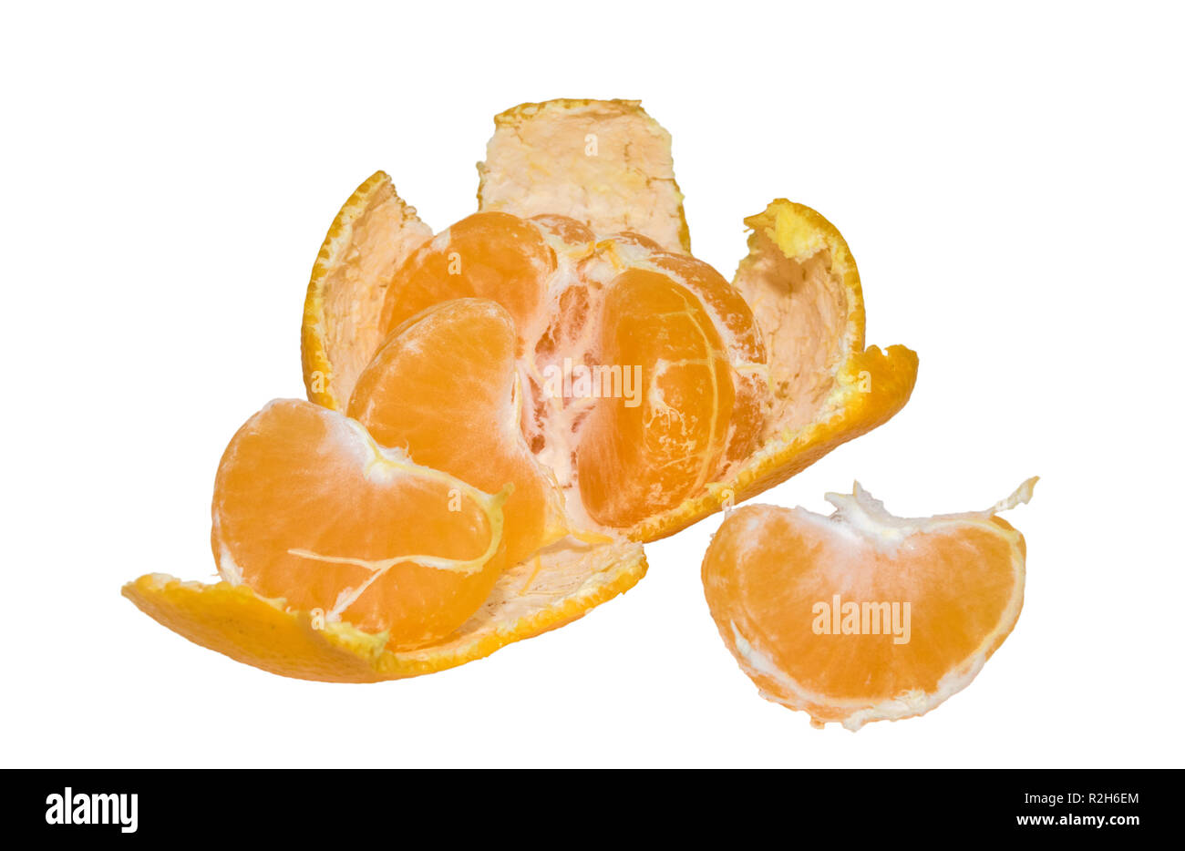 image of mandarin slices on the peel isolated on white background Stock ...