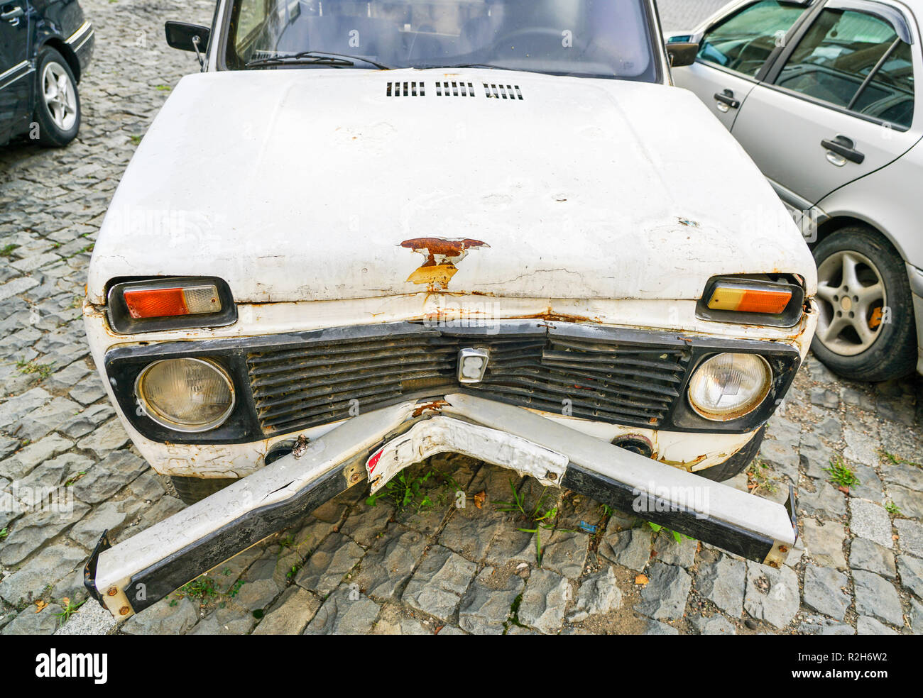 Bad view of the car after the road accident Stock Photo - Alamy