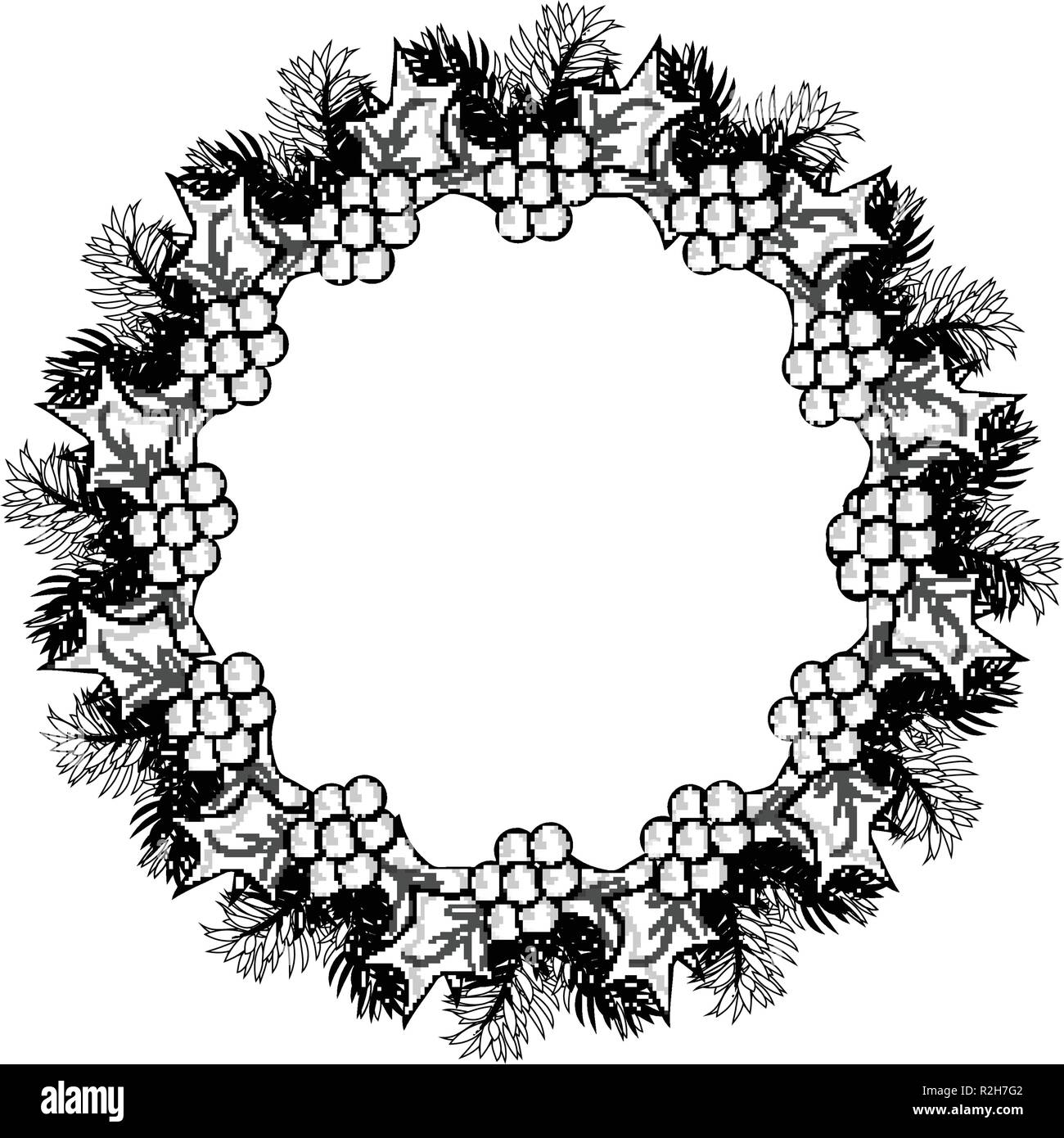 Christmas Wreath With Mistletoe Outline Icon Symbol Design. Vector ...