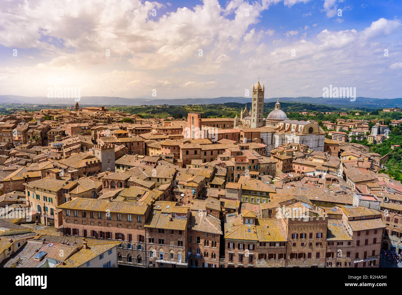 Historic town Siena, Tuscany - Aerial view with beautiful landscape ...