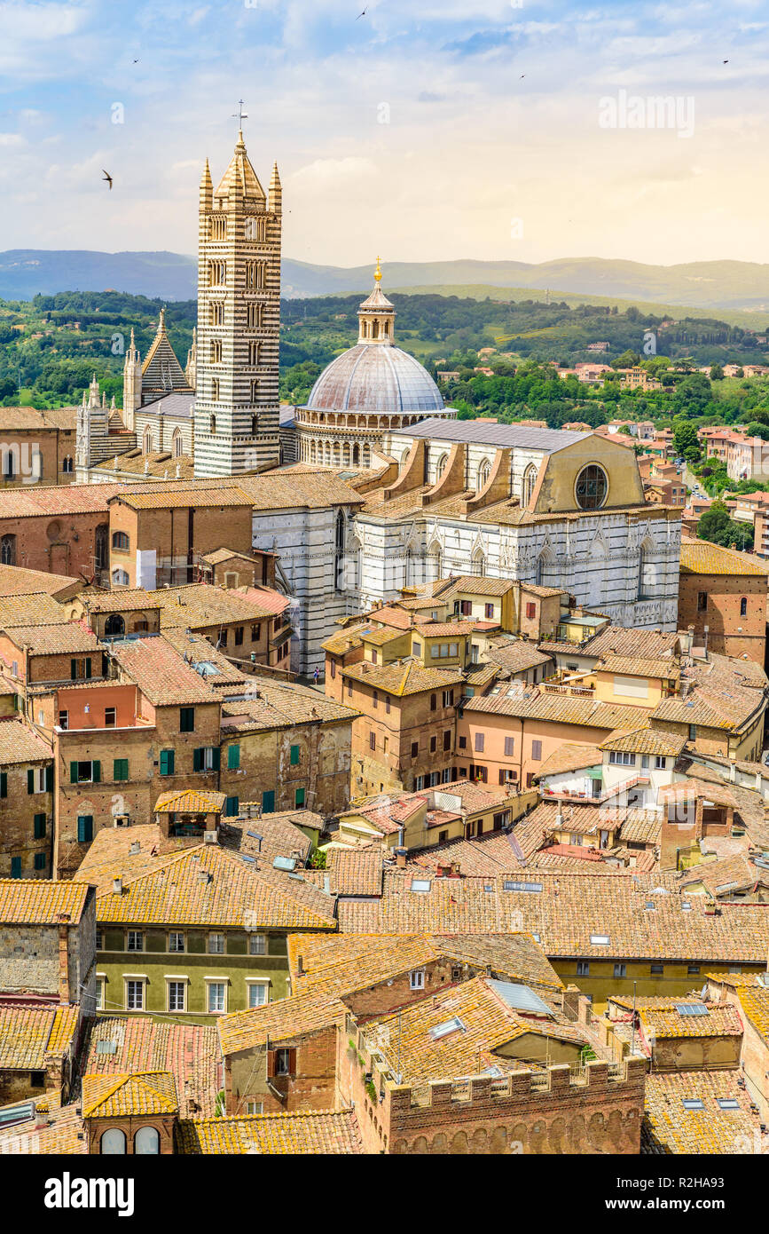 Historic town Siena, Tuscany - Aerial view with beautiful landscape ...