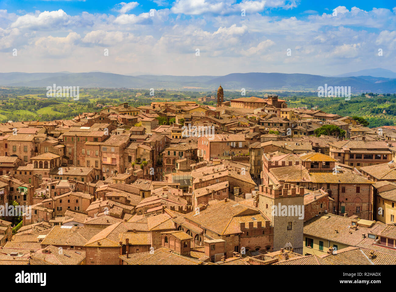 Historic town Siena, Tuscany - Aerial view with beautiful landscape ...
