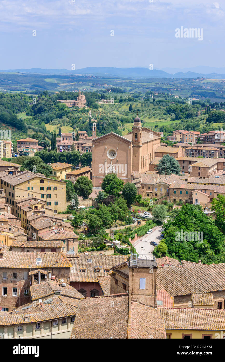 Historic town Siena, Tuscany - Aerial view with beautiful landscape ...