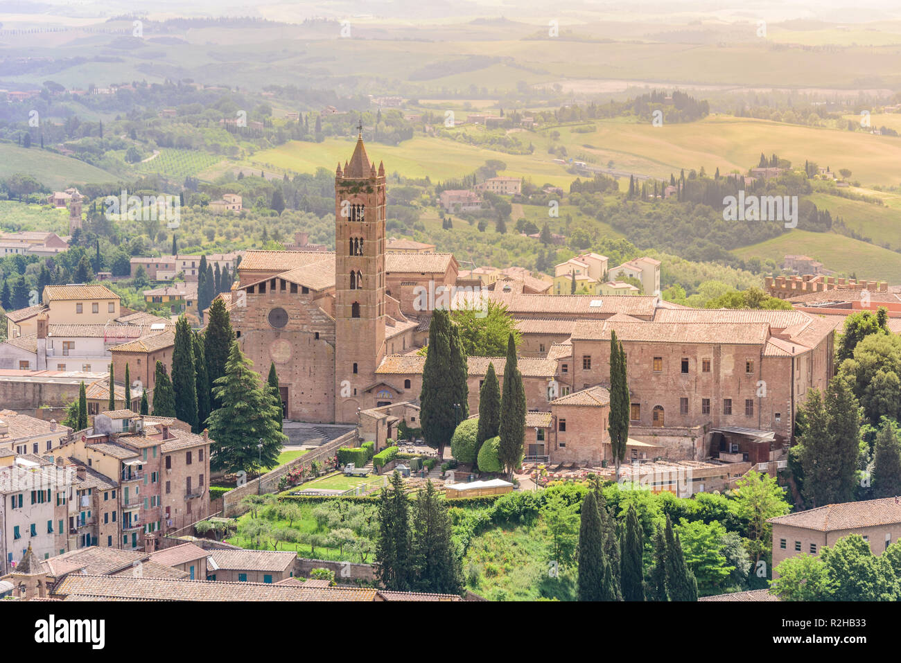 Historic town Siena, Tuscany - Aerial view with beautiful landscape ...