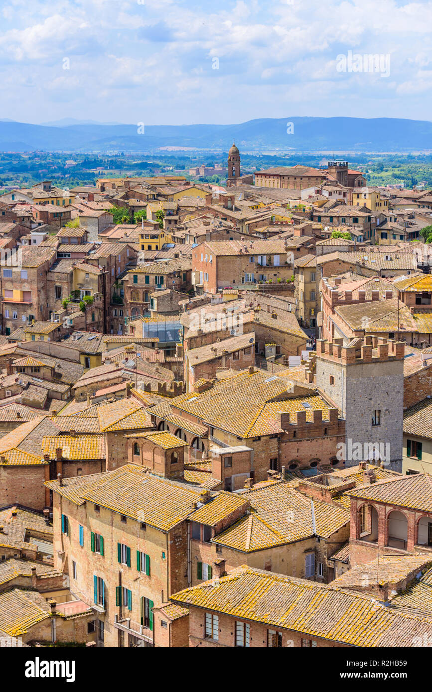 Historic town Siena, Tuscany - Aerial view with beautiful landscape ...