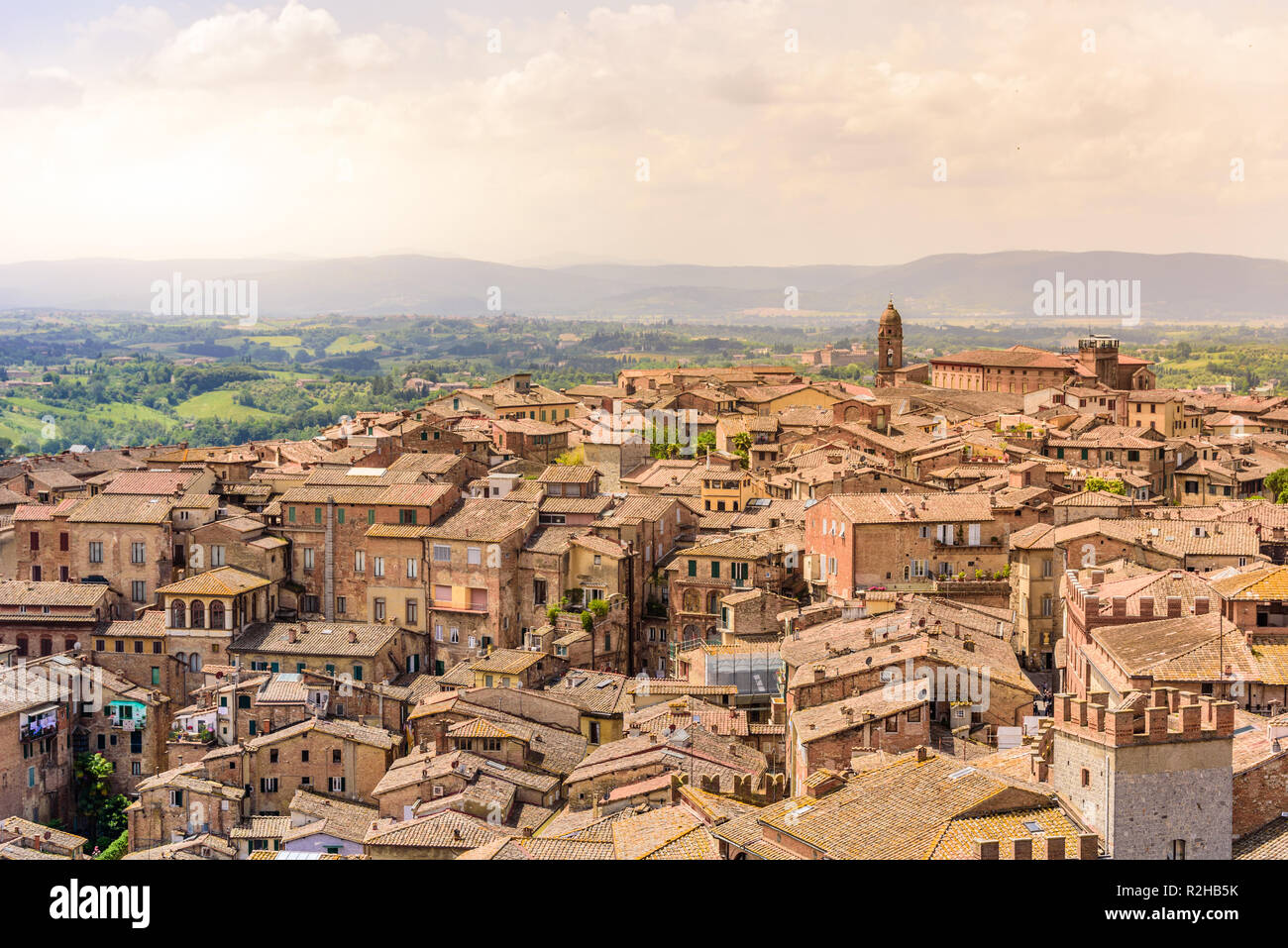 Historic town Siena, Tuscany - Aerial view with beautiful landscape ...