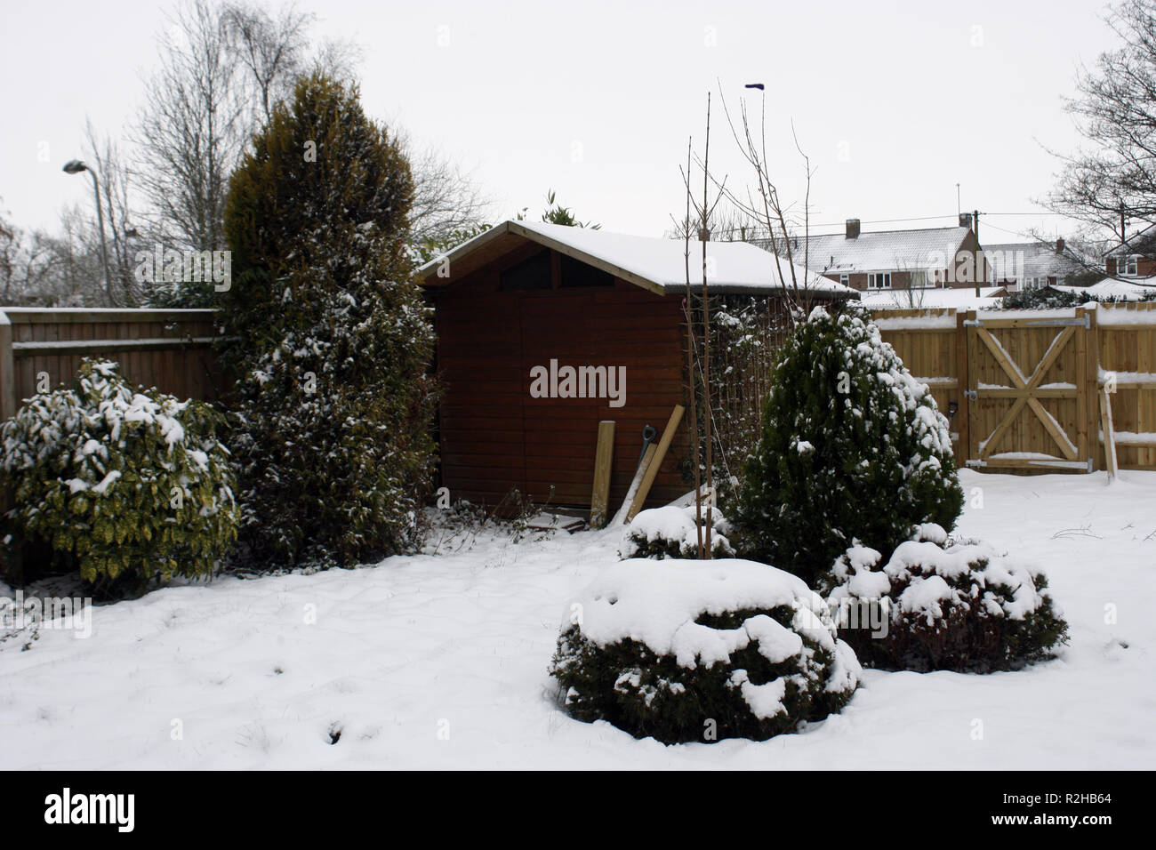 snow filled backyard in Europe Stock Photo - Alamy