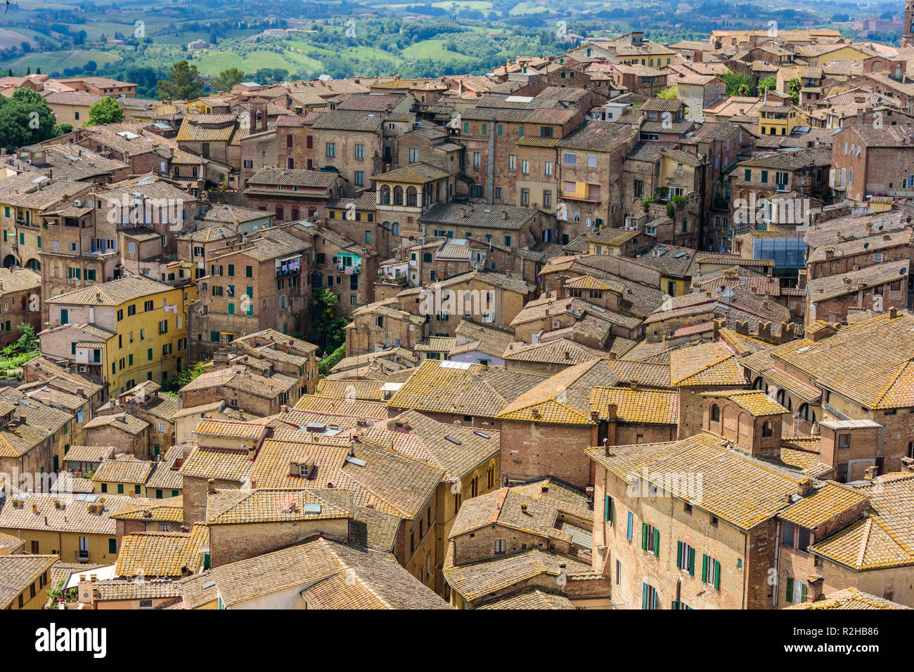 Historic town Siena, Tuscany - Aerial view with beautiful landscape ...
