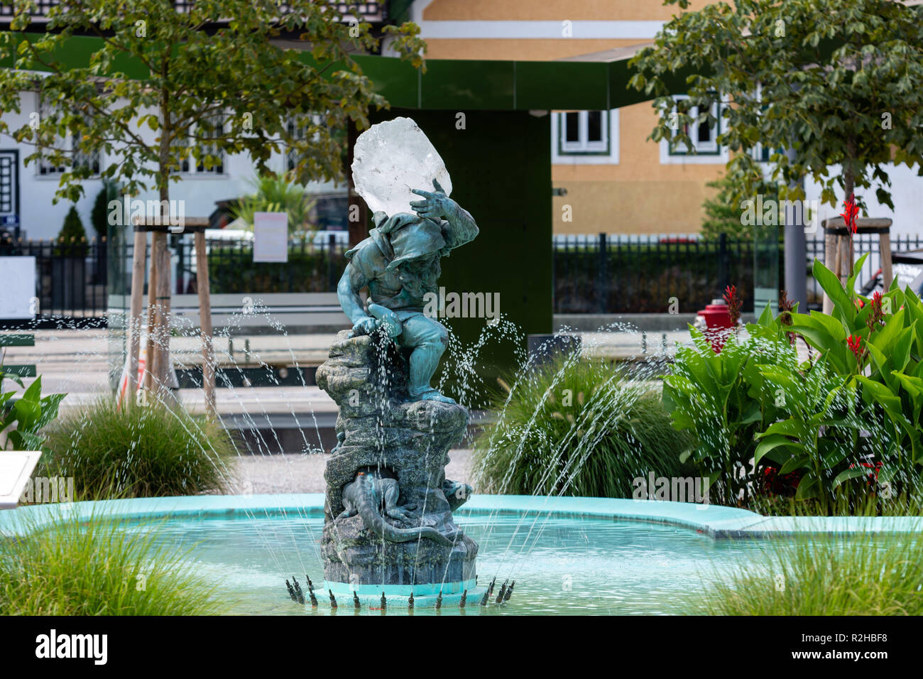 GMUNDEN, AUSTRIA, - AUGUST 03, 2018: Fountain and tatue the Gnome by ...