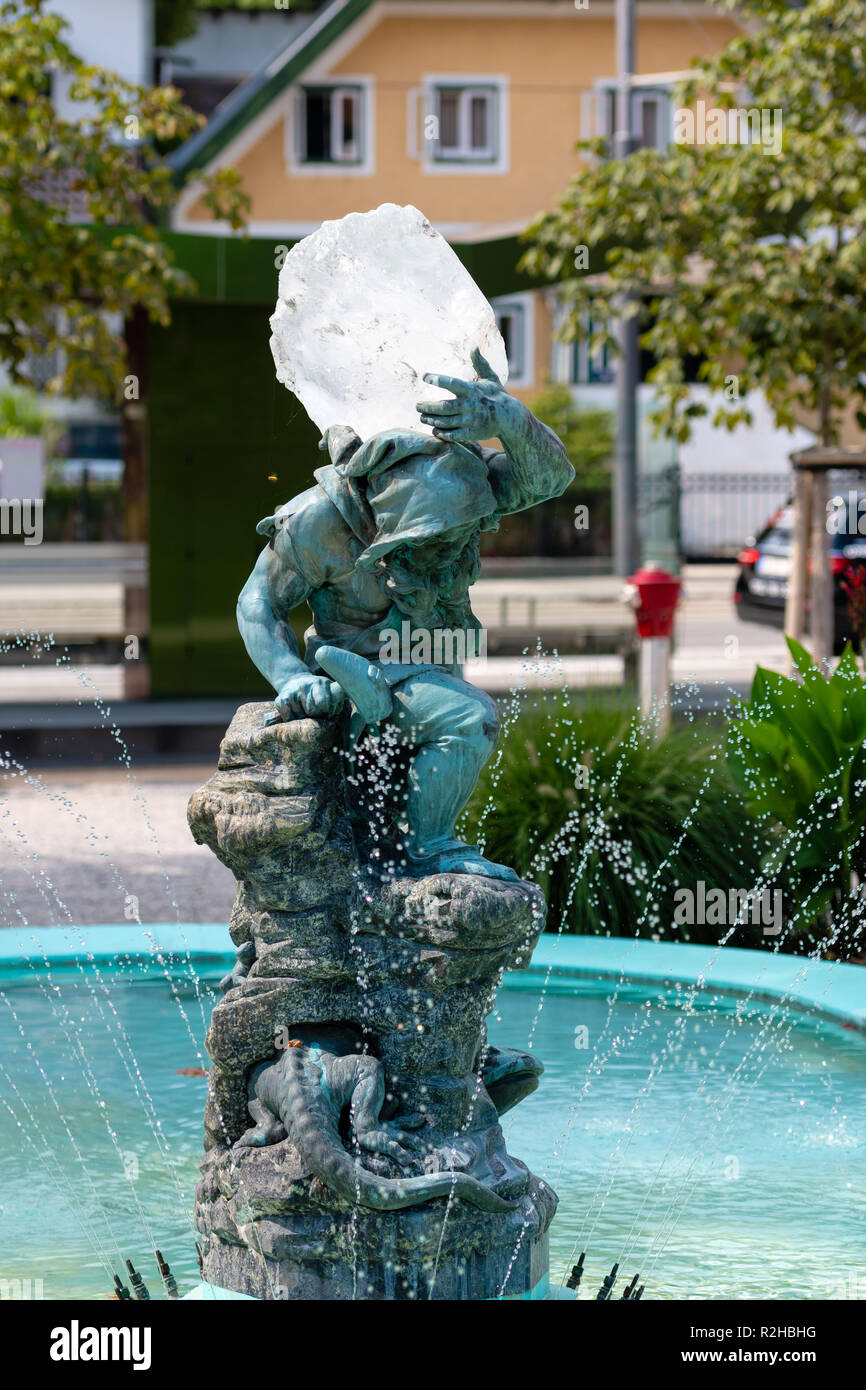 GMUNDEN, AUSTRIA, - AUGUST 03, 2018: Fountain and tatue the Gnome by ...