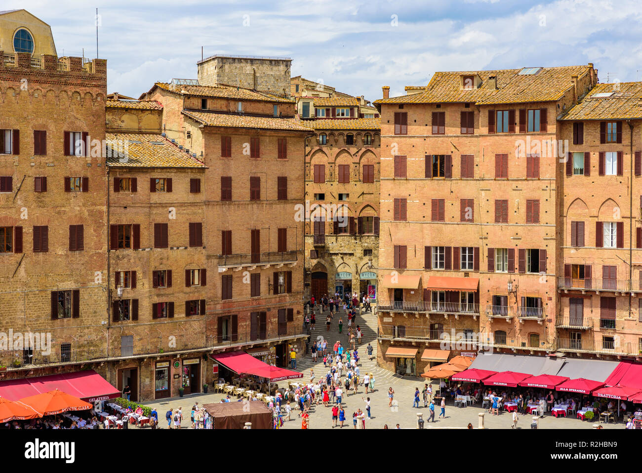 Piazza del Campo, Siena - Aerial view of the historic town with ...