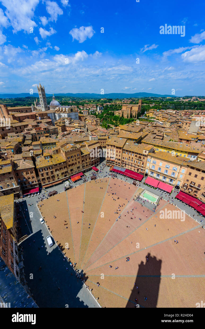Piazza del Campo, Siena - Aerial view of the historic town with ...