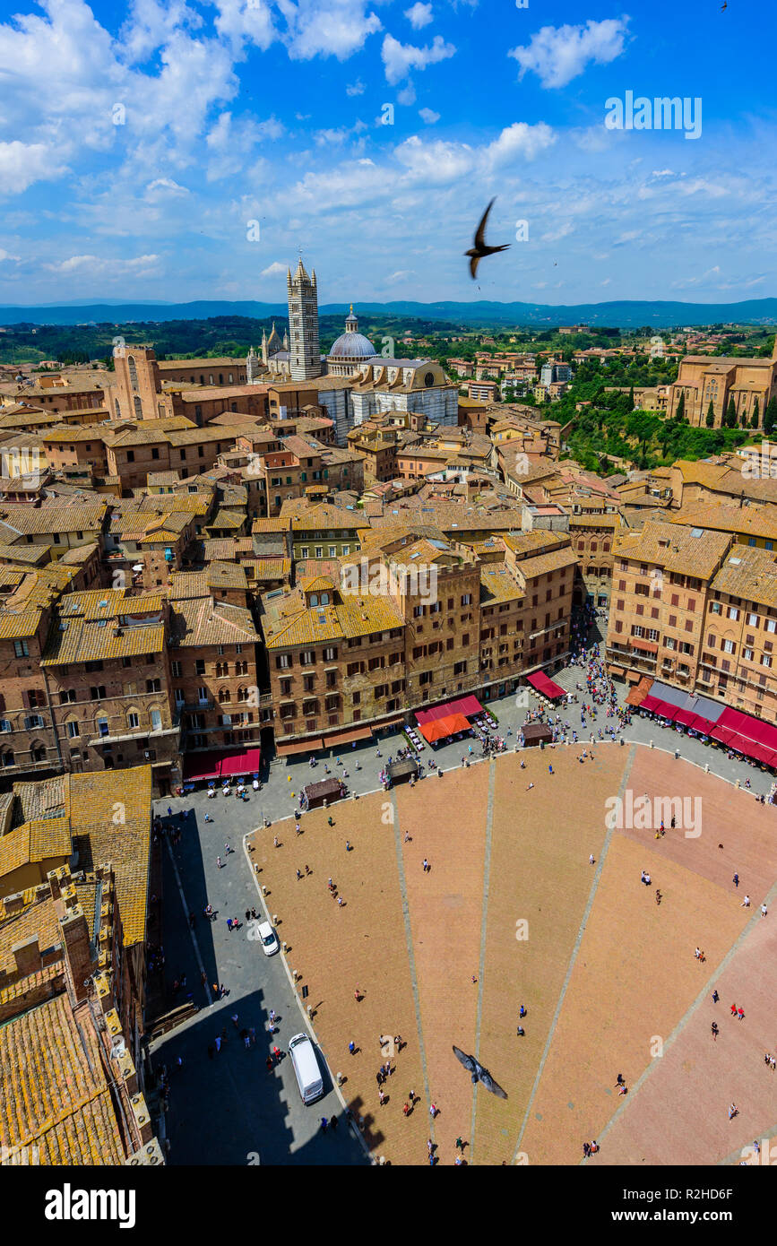 Piazza del Campo, Siena - Aerial view of the historic town with ...